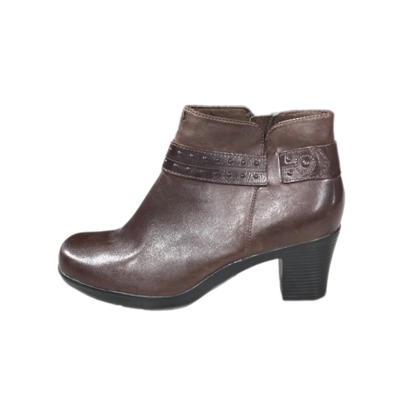 Clarks | Shoes | Clarks Brown Leather Boots 85 Ankle Square Toe Heel ...